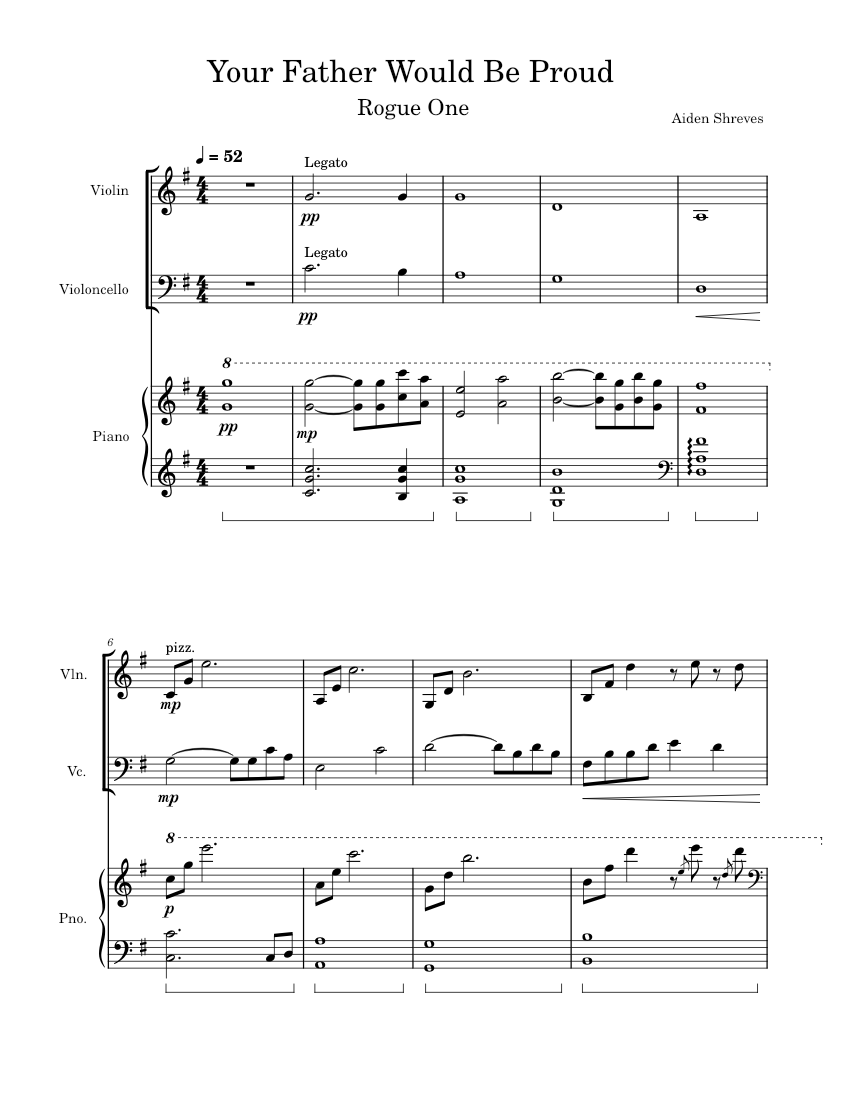 Your Father Would Be Proud - Rogue One Sheet Music for Piano, Violin ...