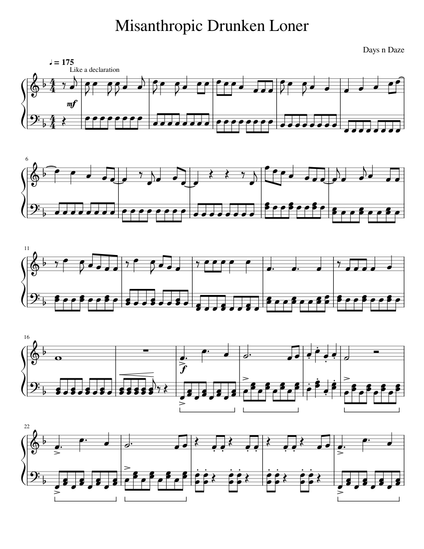 Misanthropic Drunken Loner - Days n Daze [Piano] Sheet music for Piano (Solo) | Musescore.com