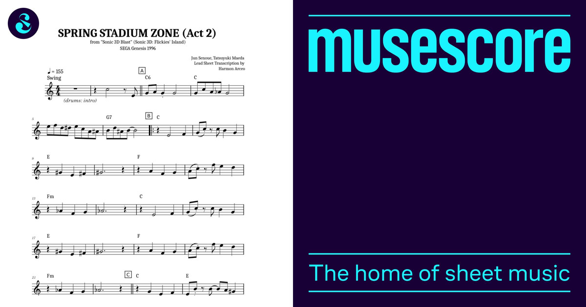 Spring Stadium Zone Act 2 (Lead Sheet) from Sonic 3D Blast Sheet music ...