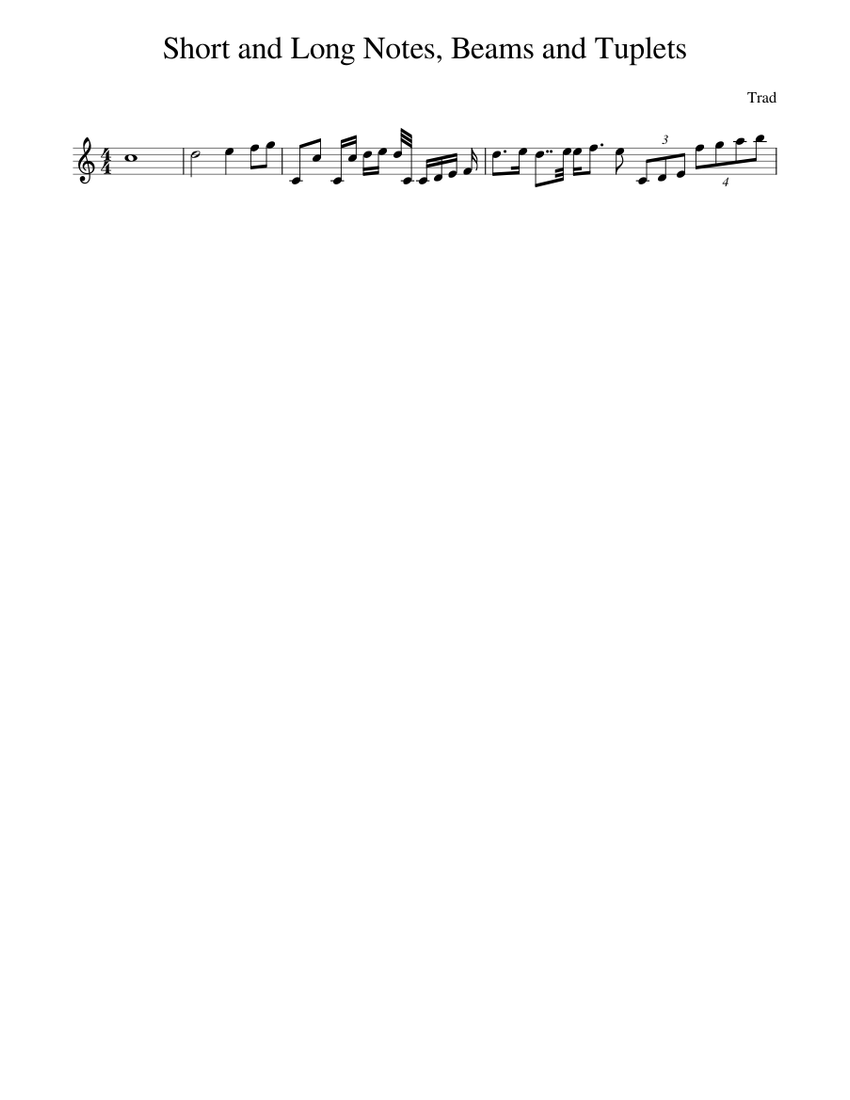 Traditional music - Short and Long Notes, Beams and Tuplets Sheet music ...
