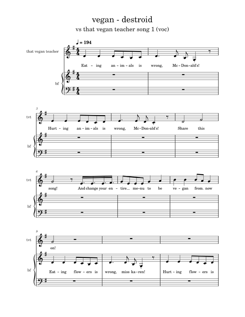 vegan - destroid Sheet music for Harpsichord, Vocals (Mixed Duet ...