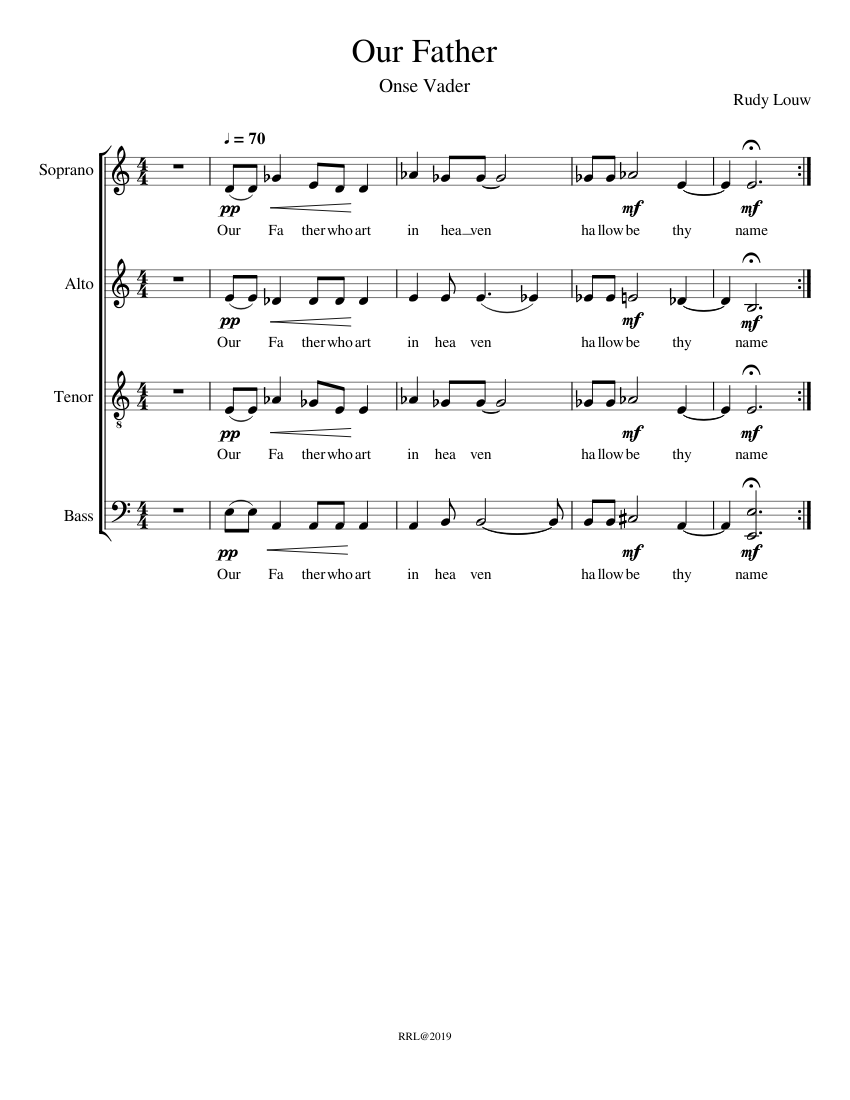 Our Father Sheet Music for Soprano, Alto, Tenor, Bass voice (SATB ...
