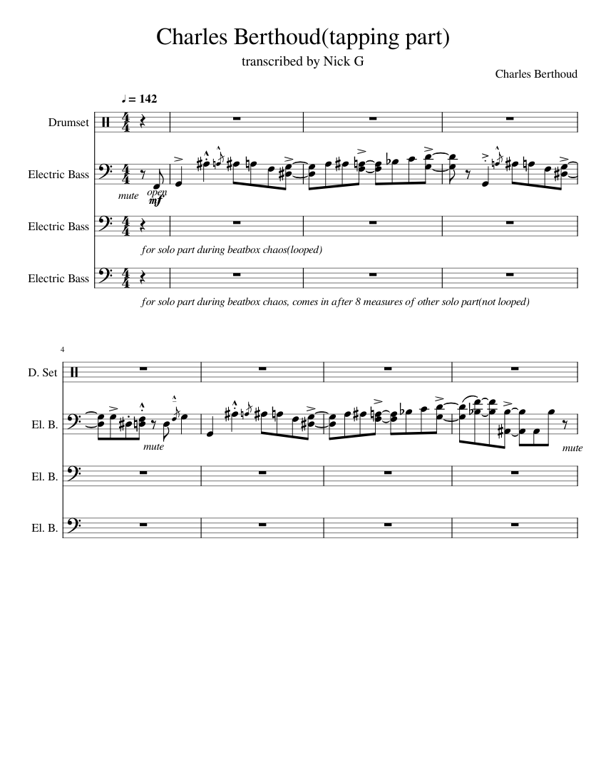 Charles Berthoud(tapping part) Sheet music for Bass guitar, Drum group ...