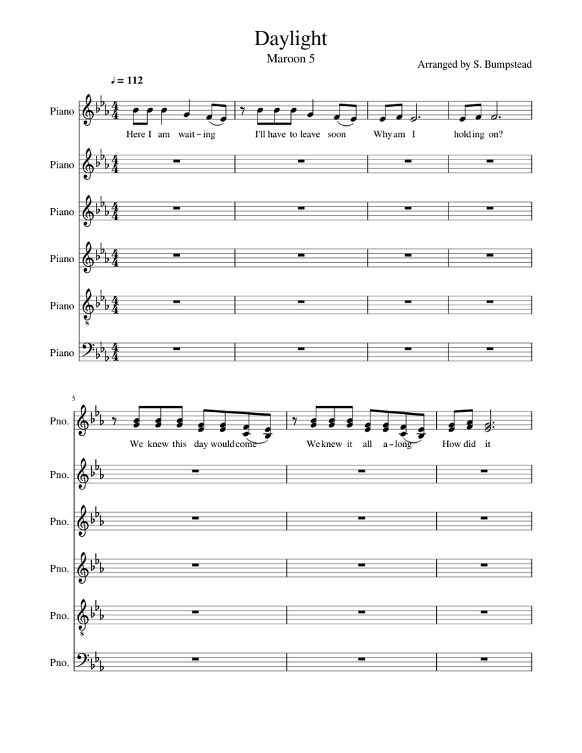 Daylight Sheet music for Piano (Mixed Ensemble) | Musescore.com