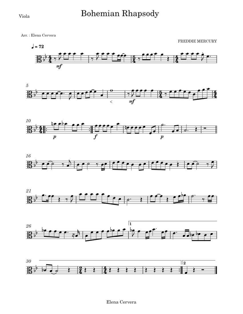 Bohemian rhapsody – Queen Bohemian Rhapsody – Queen viola Sheet Music ...