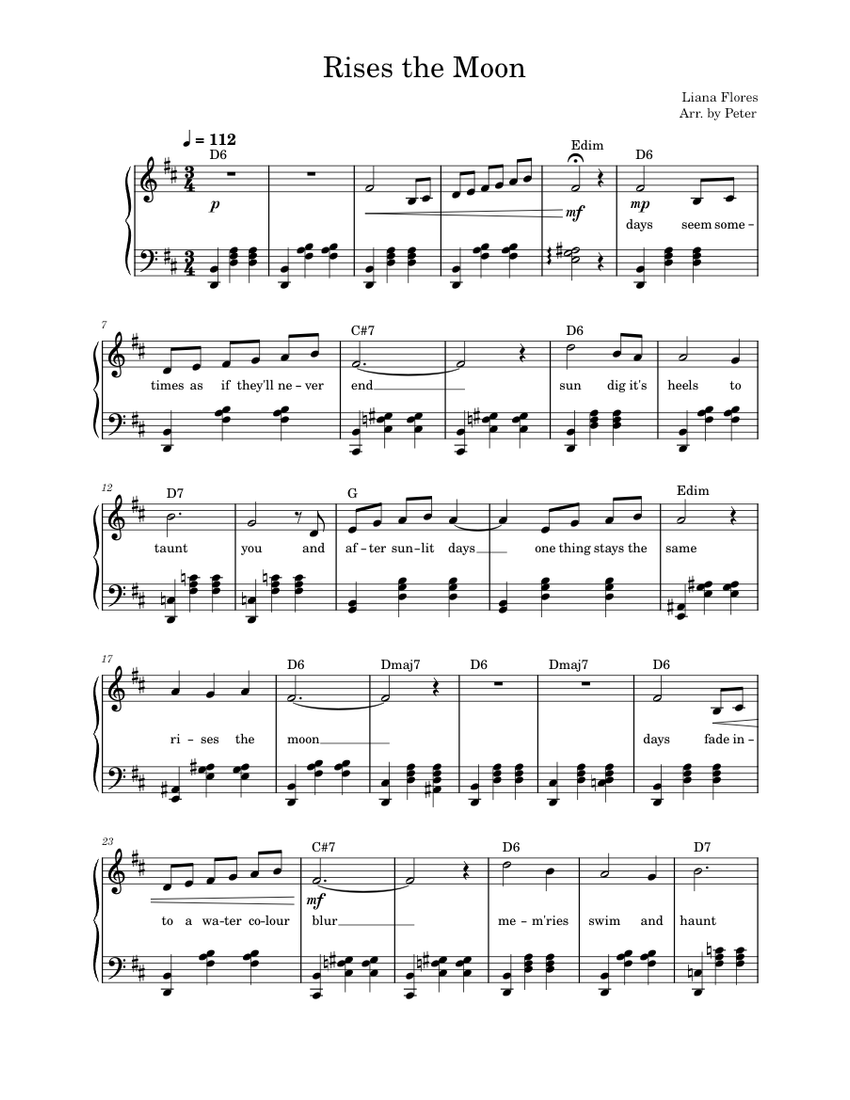 Rises the Moon – liana flores rises the moon Sheet Music for Piano ...