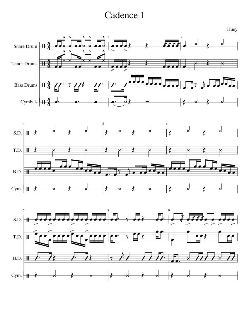 Drumline Cadence Example Sheet music for Snare drum, Crash, Tenor drum ...