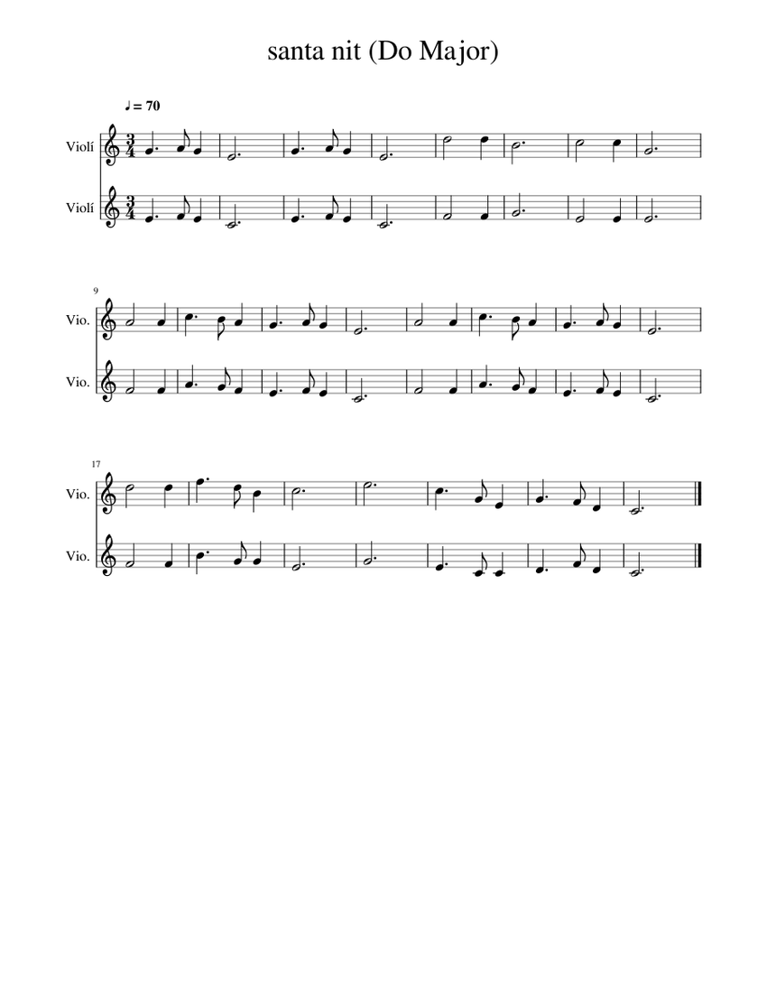 santa nit (Do Major) Sheet music for Violin (String Duet) | Musescore.com