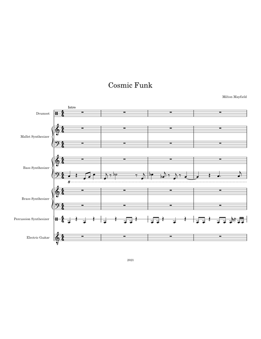 Cosmic Funk Sheet music for Guitar, Bass guitar, Drum group, Tom tom ...
