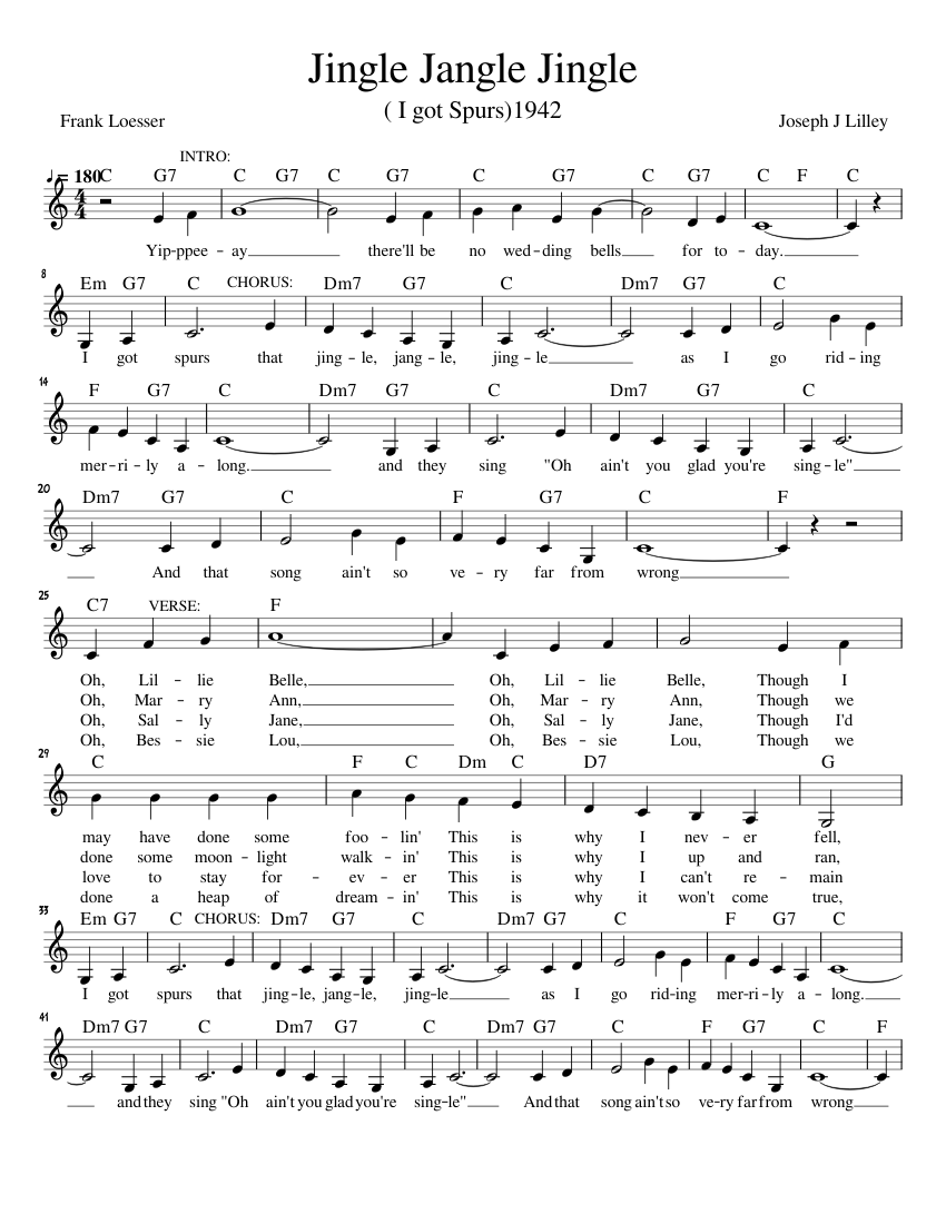 Jingle Jangle Jingle Sheet Music with Chords for Voice (other) (Solo ...
