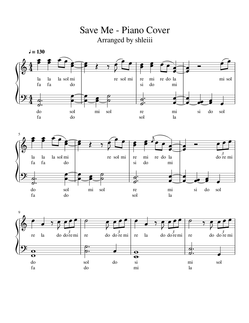 Save Me - Piano Sheet music for Piano (Solo) | Musescore.com