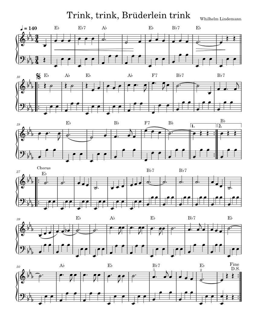 Trink, trink, Brüderlein trink – Wilhelm Lindemann Sheet Music with ...
