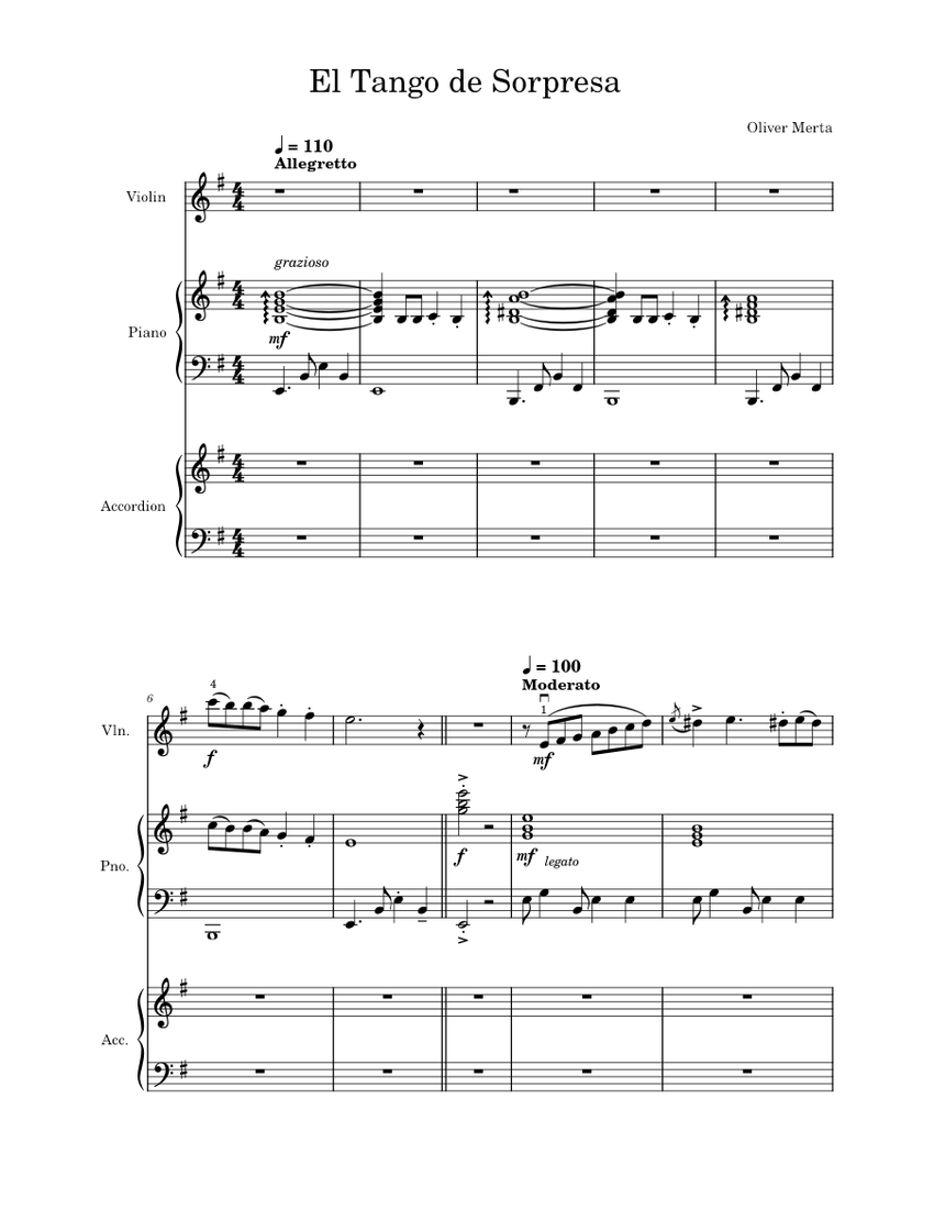 GCSE Tango Composition Sheet Music for Piano, Accordion, Violin (Mixed ...