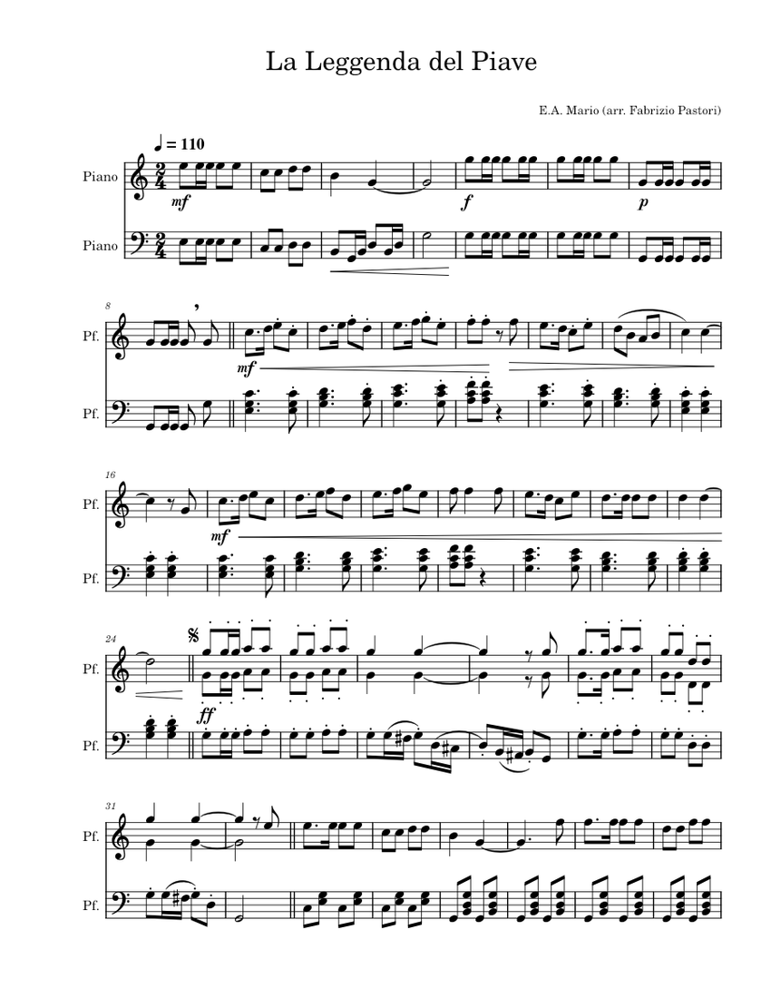 La leggenda del Piave arrangiamento per - E. A. Mario - piano tutorial