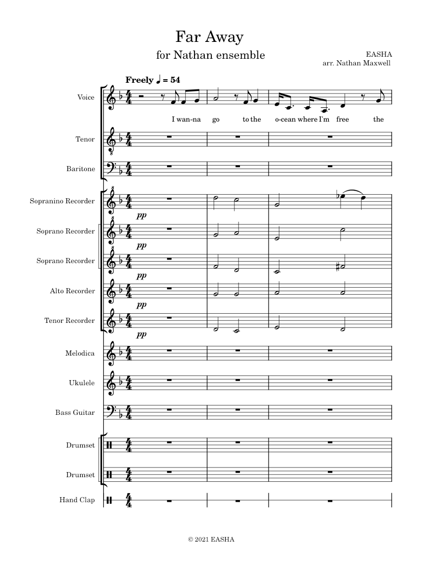 Far Away - EASHA Sheet Music with Chords for Tenor, Vocals, Baritone ...