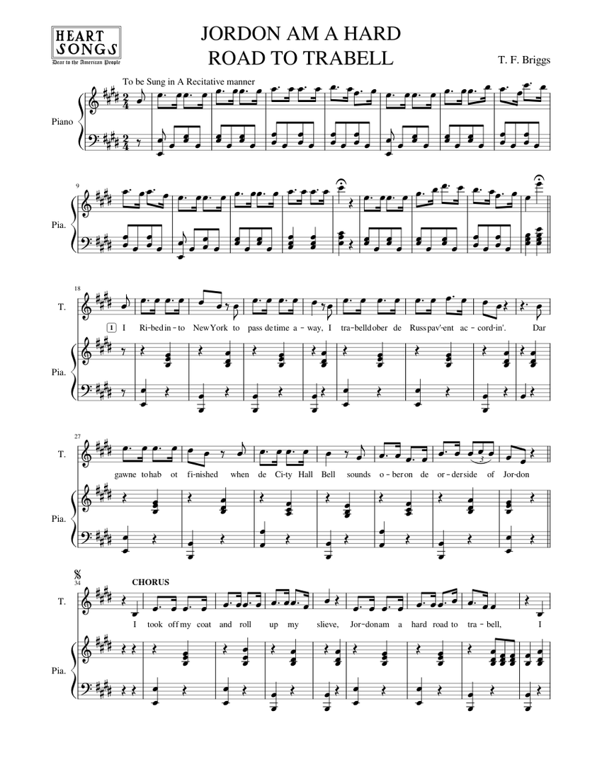 JORDON AM A HARD ROAD TO TRABELL Sheet music for Piano, Tenor (Piano ...