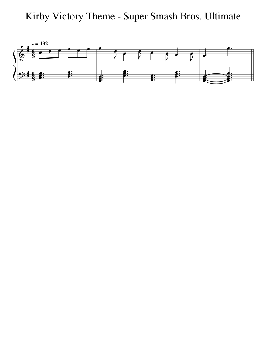 Kirby Victory Theme - Super Smash Bros. Ultimate Sheet Music for Piano ...