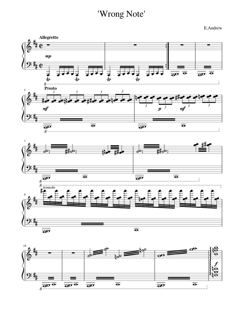 'Wrong Note Sheet music for Piano (Solo) | Musescore.com