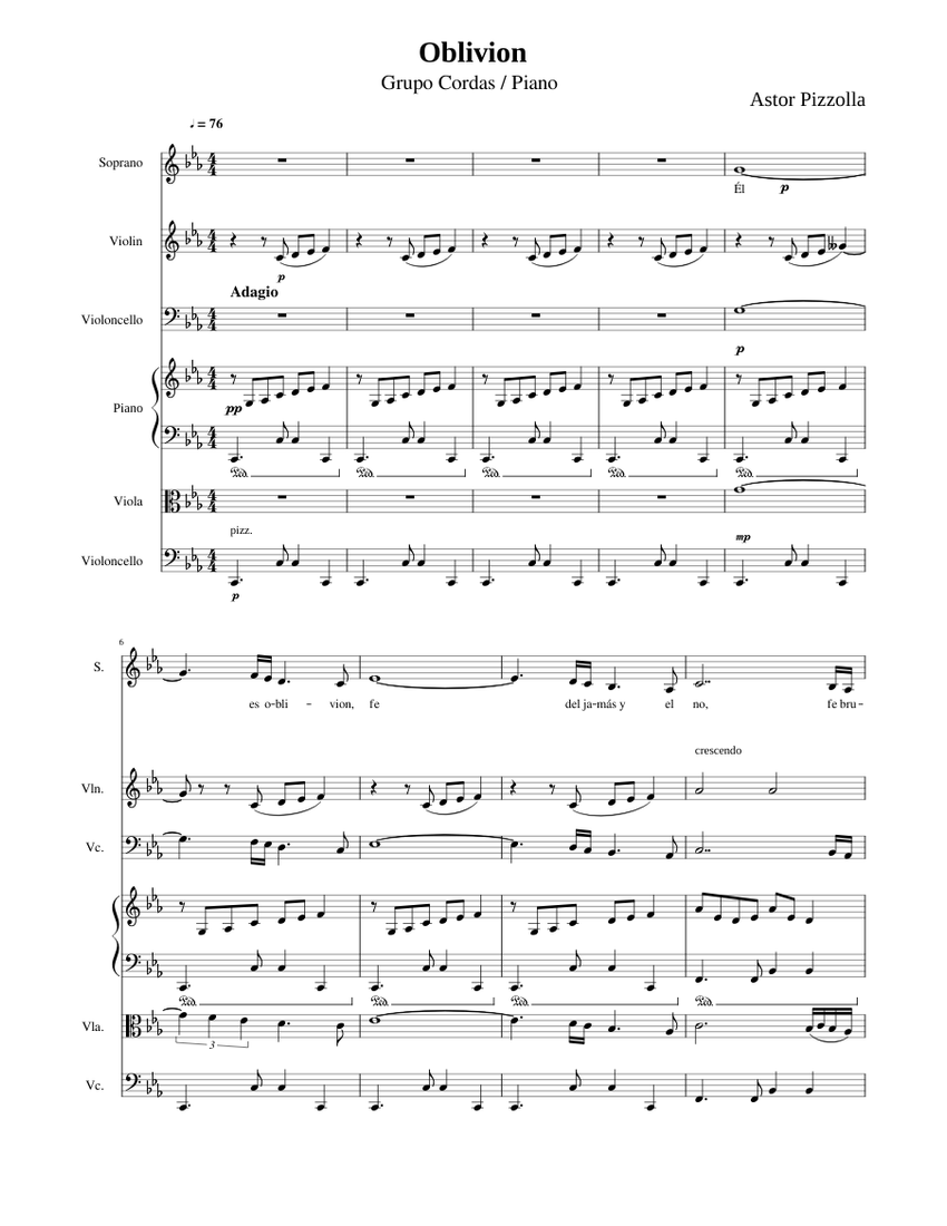 Oblivion - Piazzolla Sheet music for Piano, Soprano, Violin, Viola ...