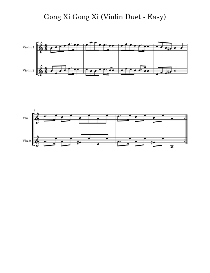 Gong Xi Gong Xi Sheet music for Violin, Cello (String Duet) | Musescore.com