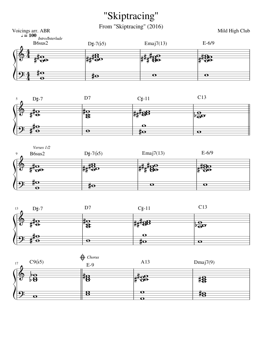"Skiptracing" Piano Chord Voicings - Mild High Club Sheet Music for ...