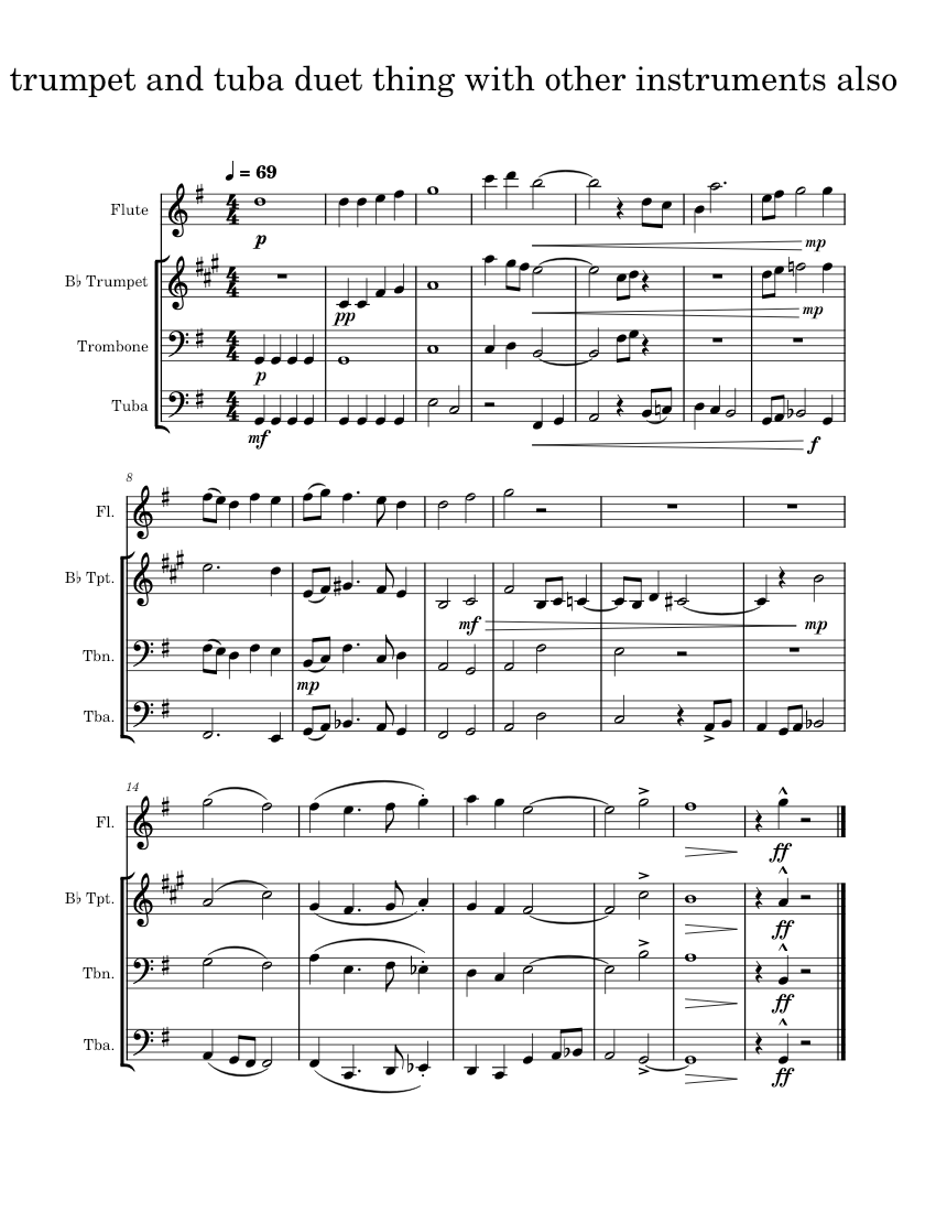 trumpet and tuba duet thing Sheet music for Trombone, Tuba, Flute ...