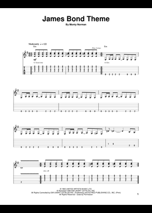 007 James Bond Theme -Guitar - Sheet Music and Tab with Chords for ...