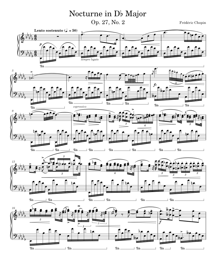 Nocturne Op. 27 No. 2 in D♭ Major - Chopin, at 50 bpm Sheet Music for ...