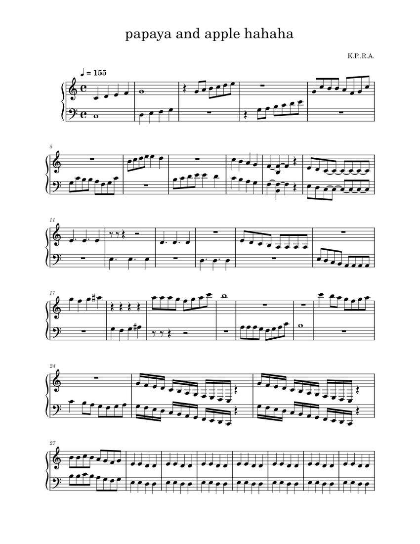 papaya and apple hahaha Sheet music for Piano (Solo) Easy | Musescore.com