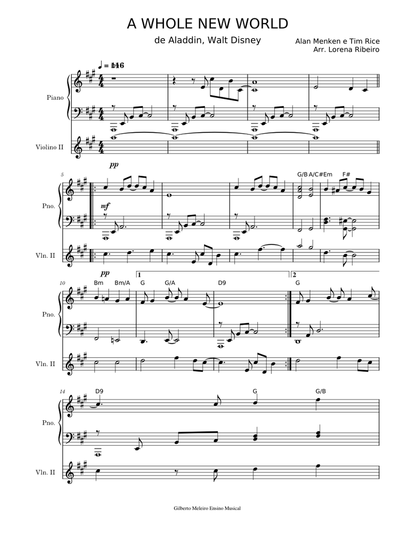 A Whole New World – Alan Menken Sheet music for Piano, Violin (Solo) | Musescore.com