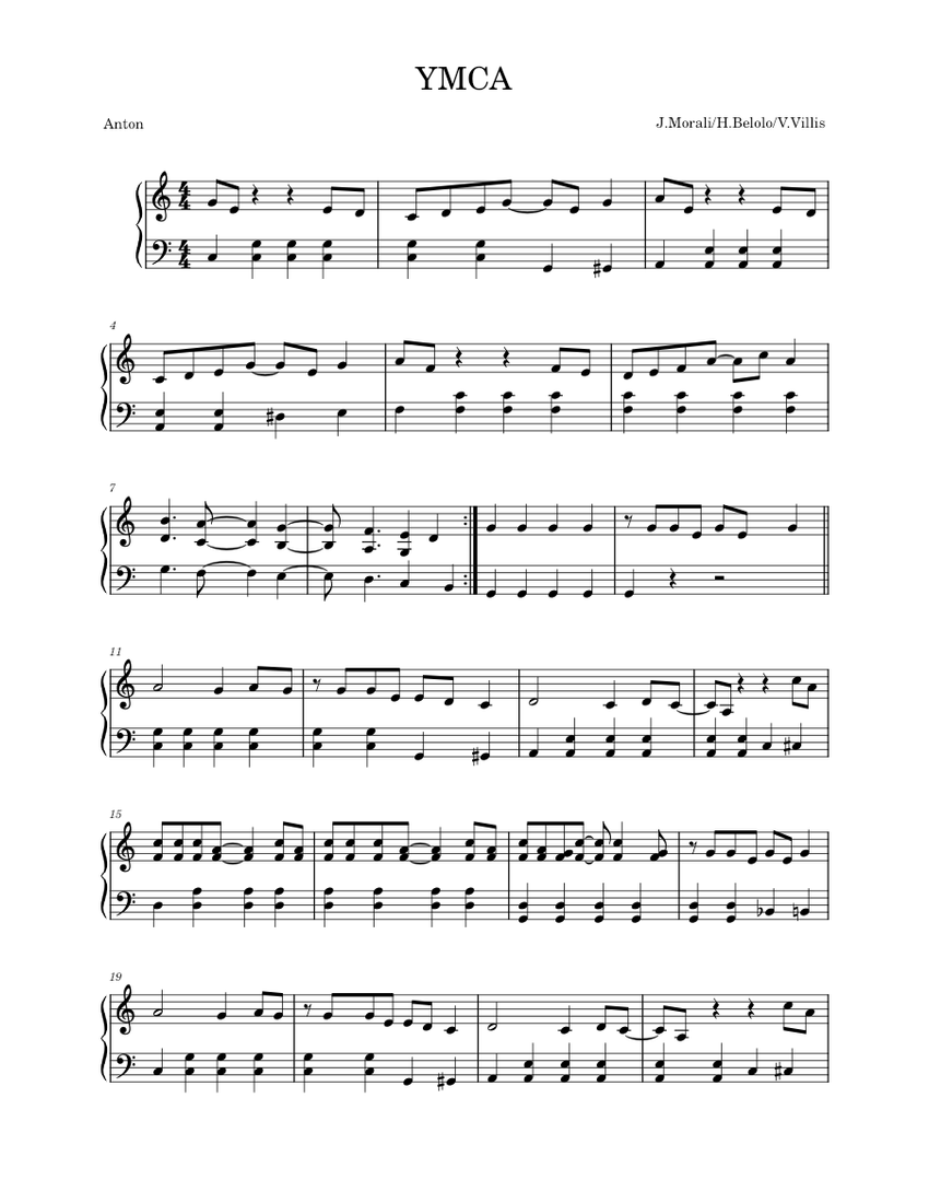 Ymca – Village People YMCA Sheet Music for Piano (Solo) easy ...