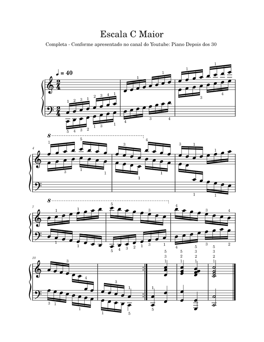 C Major - 4 octaves - Piano Scale – C Major Scale Sheet Music for Piano ...