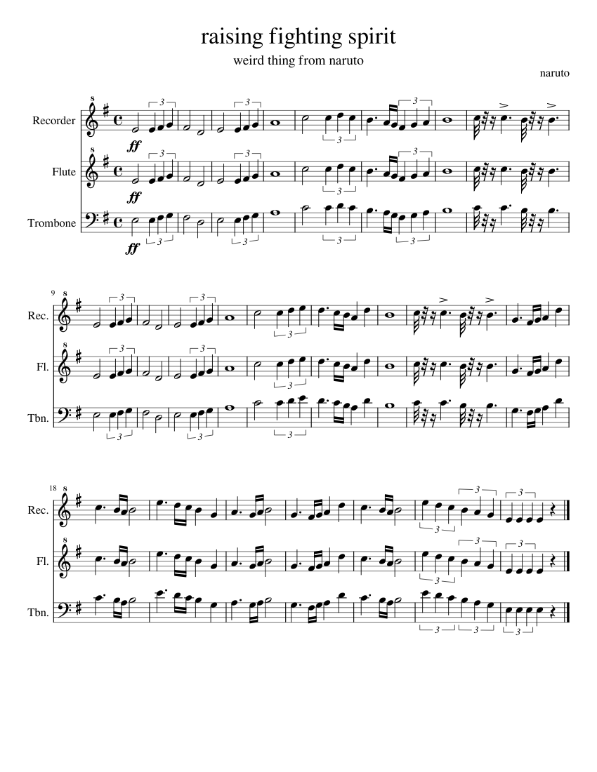 raising fighting spirit Sheet Music for Trombone, Flute, Recorder ...