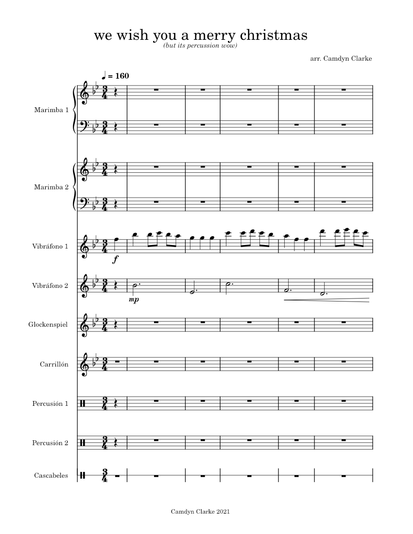 We Wish You a Merry Christmas Sheet Music for Vibraphone, Glockenspiel ...