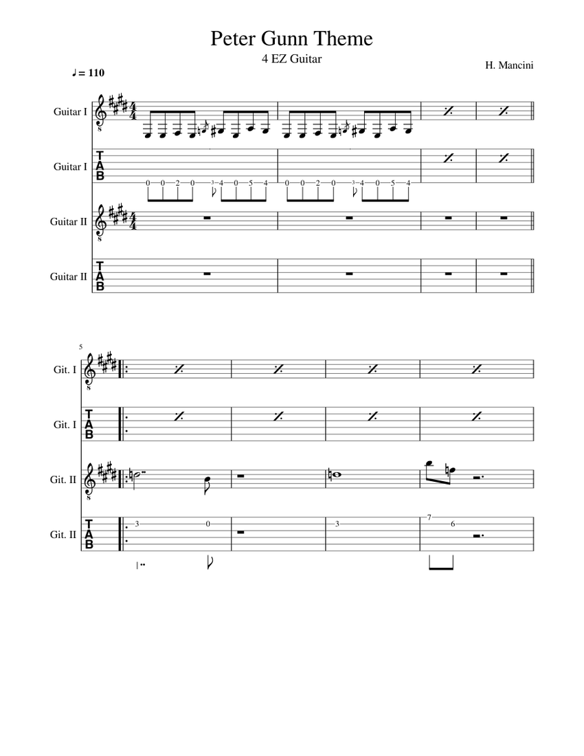 "Peter Gunn Theme" for two Guitars Sheet Music and Tab for Guitar ...