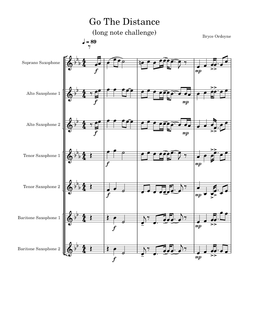 Go The Distance - Bryce Ordoyne Sheet music for Saxophone alto ...