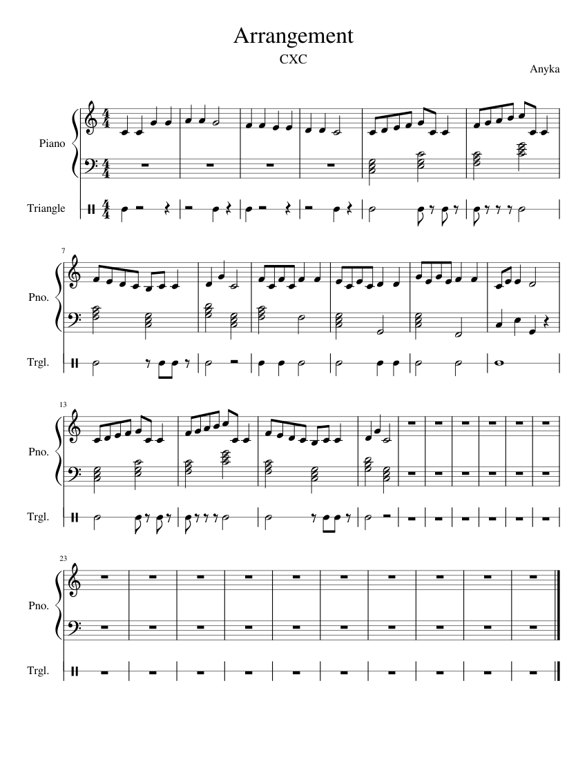 Arrangement Sheet music for Piano, Triangle (Mixed Duet) | Musescore.com
