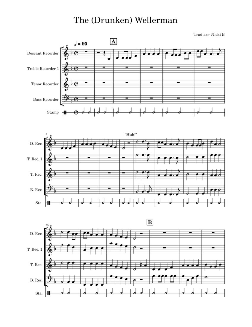 The (Drunken) Wellerman for Recorder Quartet SATB Sheet Music for ...