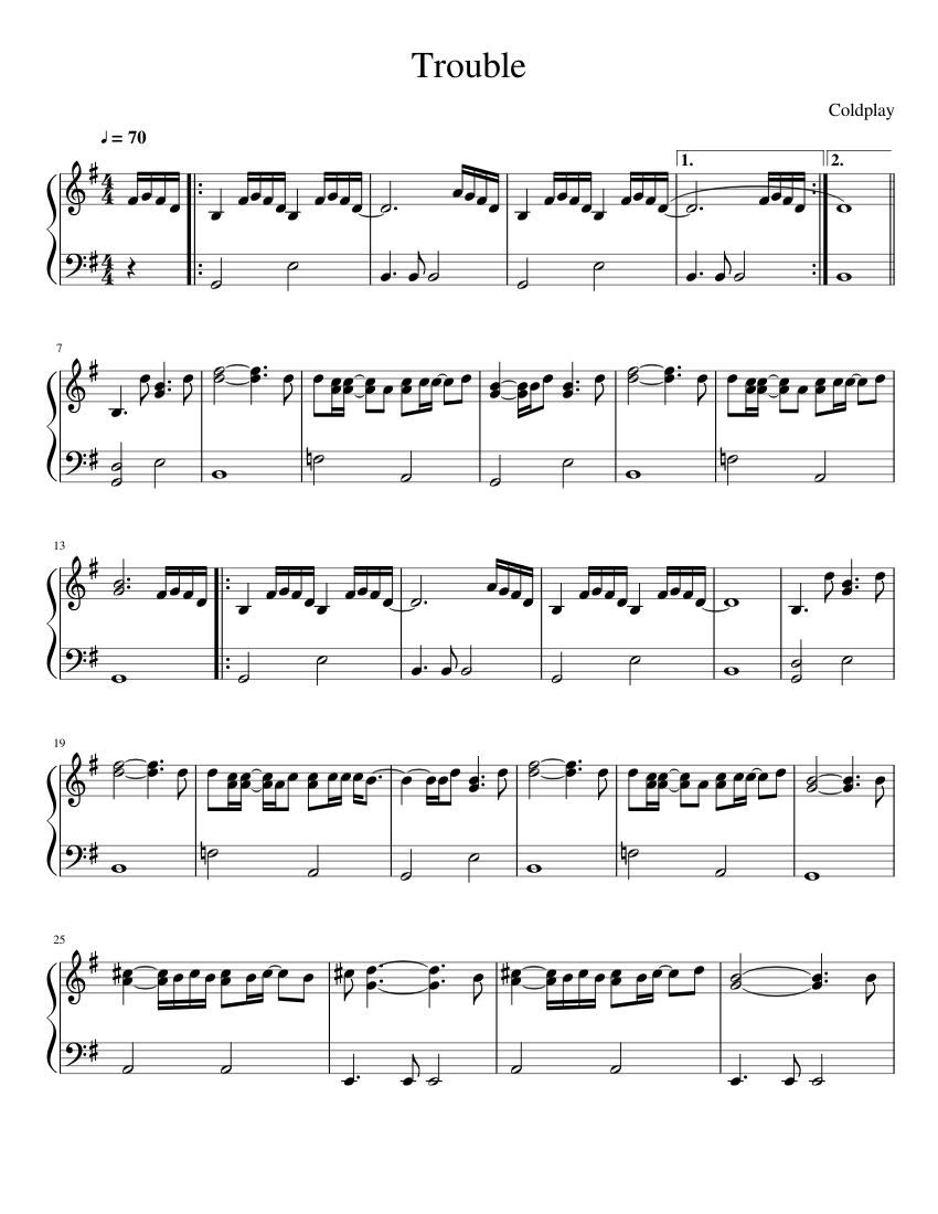 Trouble Sheet Music for Piano (Solo) easy | MuseScore.com