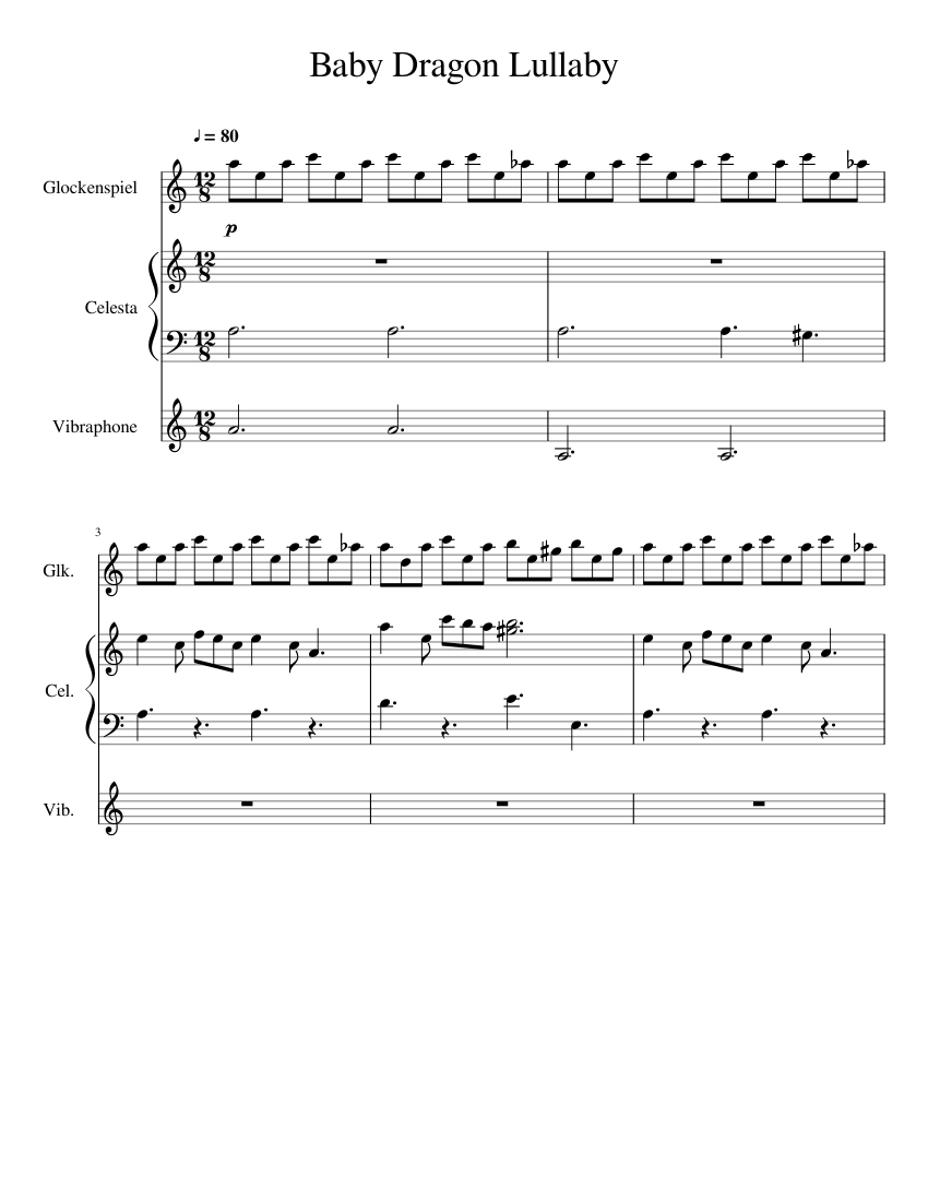 Baby Dragon Lullaby Sheet music for Celesta, Vibraphone, Glockenspiel ...
