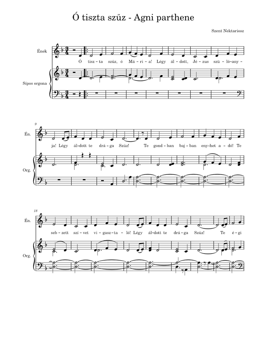 Ó tiszta szűz (Agni parthene) orgonakísérettel Sheet Music for Organ ...