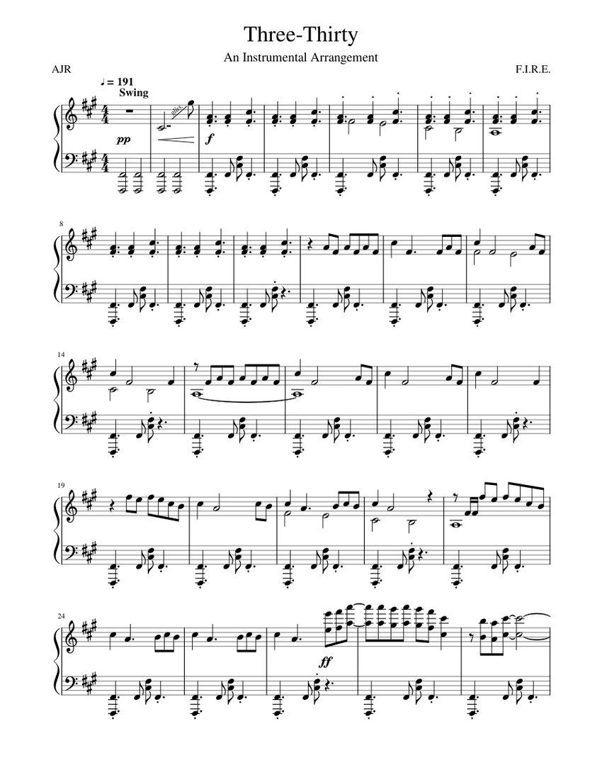 #33 - AJR - Three-Thirty Sheet Music for Piano (Solo) | MuseScore.com