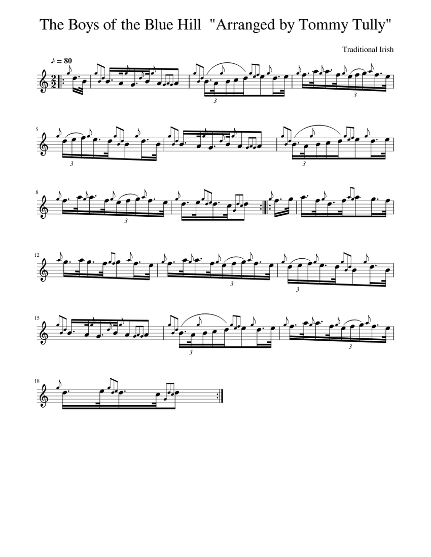 Traditional music - The Boys of the Blue Hill "Arranged by Tommy Tully ...