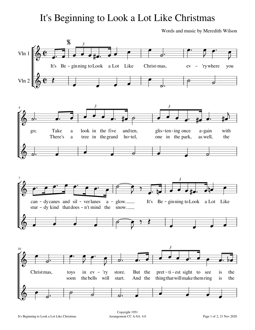 It's Beginning to Look a Lot Like Christmas Sheet music for Violin ...