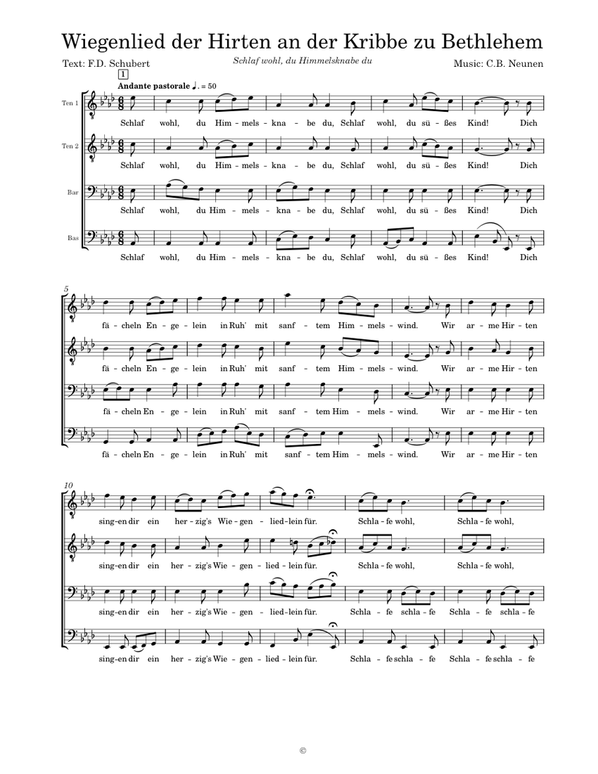 FRM606 Wiegenlied der Hirten-Schlaf wohl-TTBB Sheet music for Tenor ...