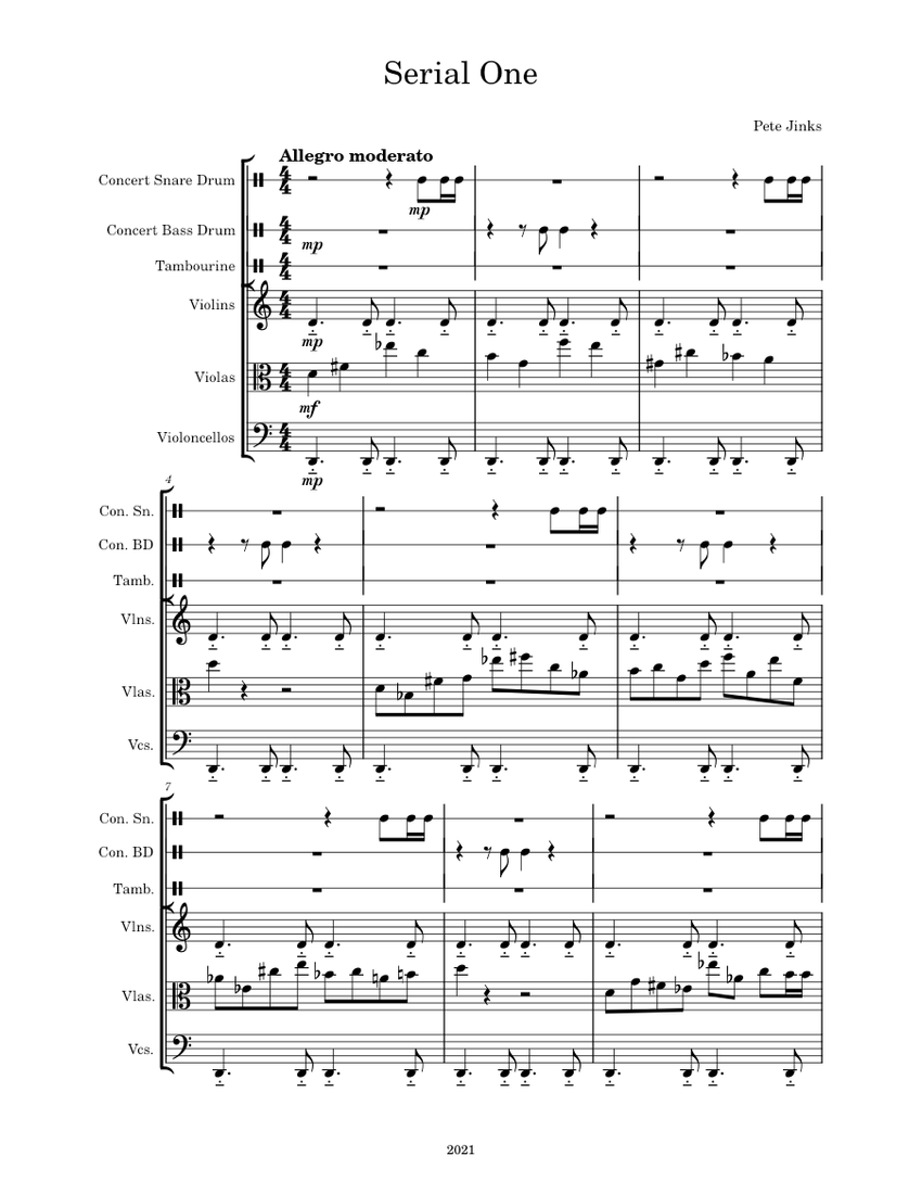 Serial One - V2 - Pete Jinks Sheet music for Tambourine, Snare drum ...