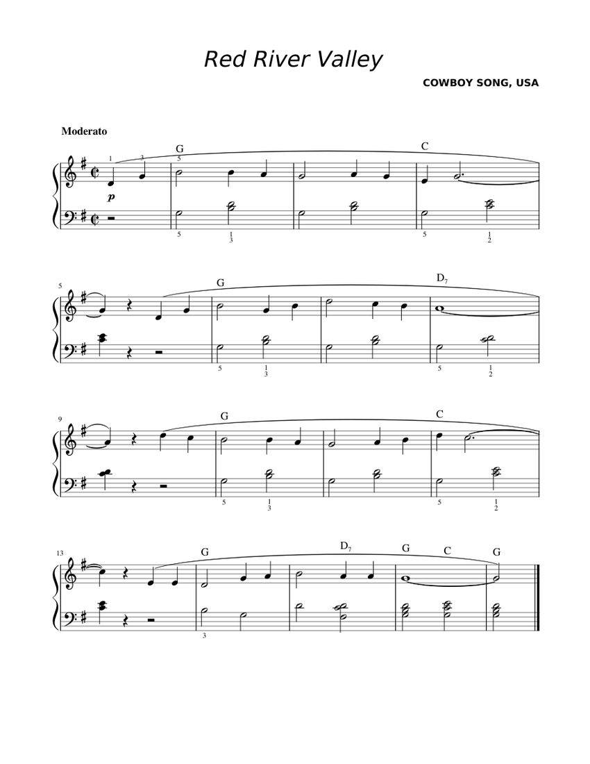 RED RIVER VALLEY PIANO Sheet Music for Piano (Solo) easy | MuseScore.com