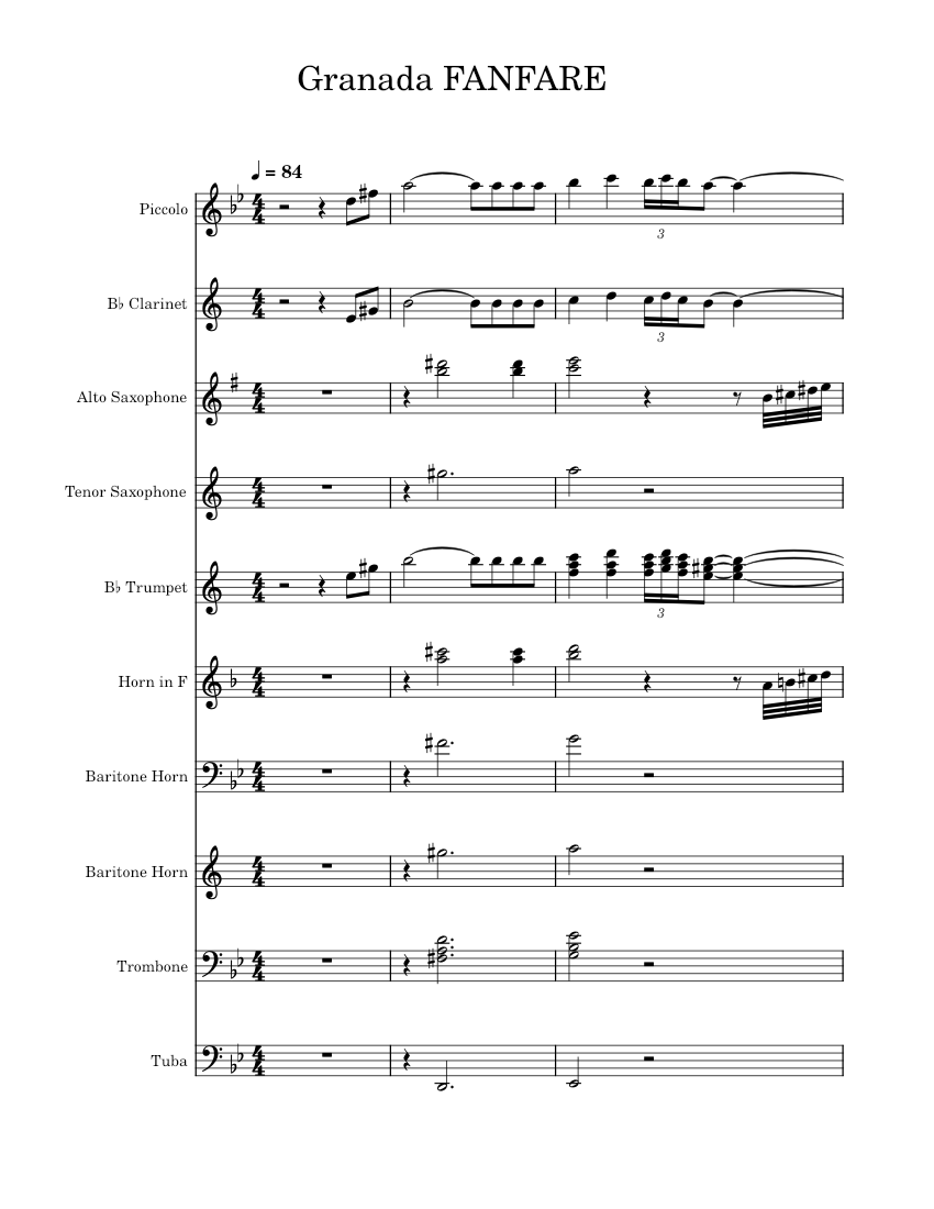 Granada FANFARE Sheet Music for Trombone, Tuba, Flute piccolo, Clarinet in b-flat & more ...