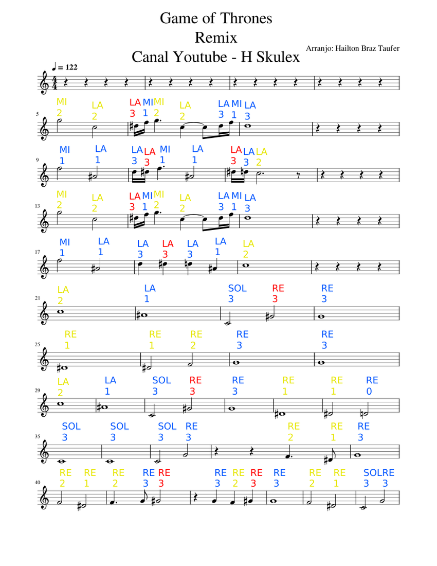 Game Of Thrones Tema (Arranjo Simplificado) Tocar acompanhado do Violin ...