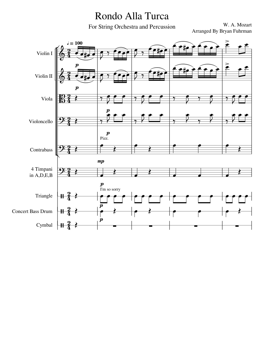 Rondo_Alla_Turca Sheet Music for Contrabass, Timpani, Crash, Violin ...
